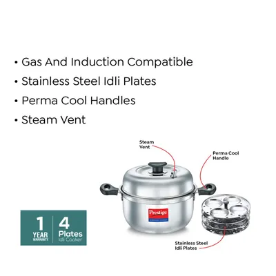 Prestige Stainless Steel Super Idli Cooker - 4 Plates | AC GHAR