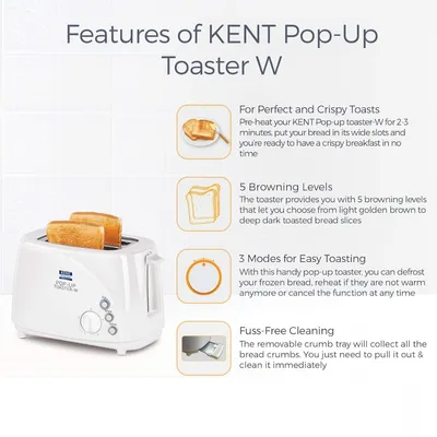Kent 2 Slice Pop up Toaster W 750W | AC GHAR