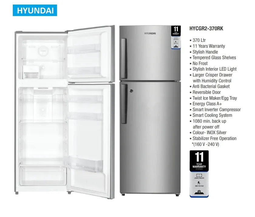 Hyundai 370 Liters Double Door Refrigerator HYCGR2-370RK | AC GHAR