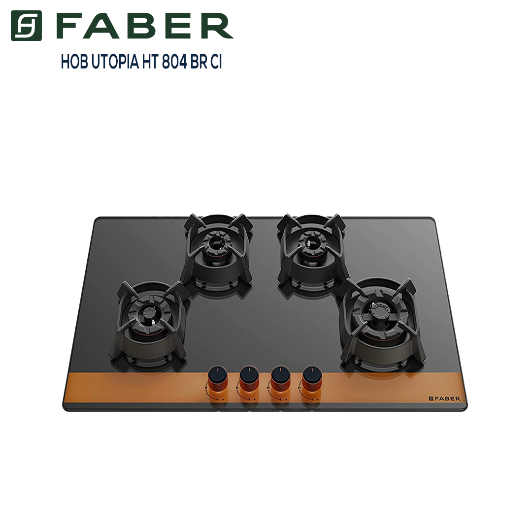 Faber Glass, Mild Steel Hobtop Utopia 4 Brass Burner | AC GHAR