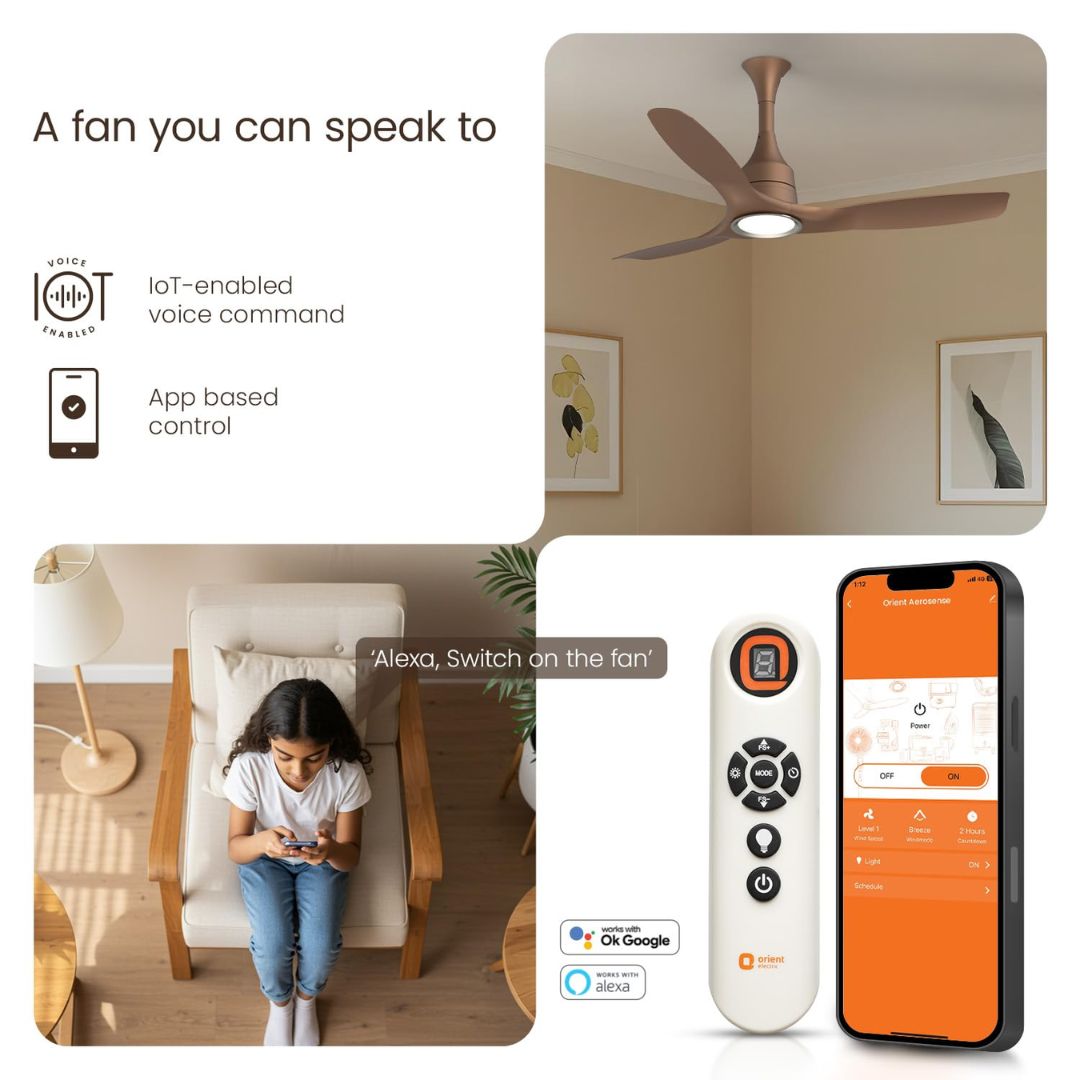 Orient Aerosense BLDC IOT 48 Inch with Remote UL Ceiling Fan | AC GHAR